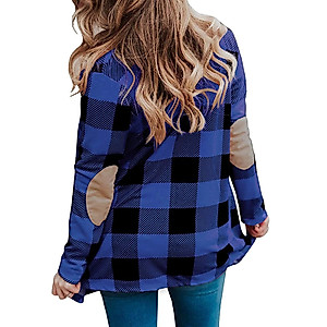 LYTRYCAMEV Womens Fall Fashion 2023 My Orders Placed Recently By Me Cardigan for Women Casual Plaid Long Sleeve Open Front Shirts Printed Plus Size Tops Loose Fit Lightweight Jackets(K-Blue,Large)