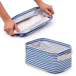 EZOWare 6 Pcs Small Foldable Storage Bins Baskets, Collapsible Linen Canvas Fabric Organizer Containers with Handles for Bathroom Toys Nursery Kids Toddlers Home and Office - Multi, 10 x 6.5 x 5 inch