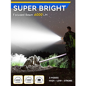 Durapower Rechargeable Spotlight, 60000 Lumen Super Bright LED Handheld Spotlight, IP44 Waterproof Spotlight Flashlight Portable for Marine Boat Camping Country Farm Gift