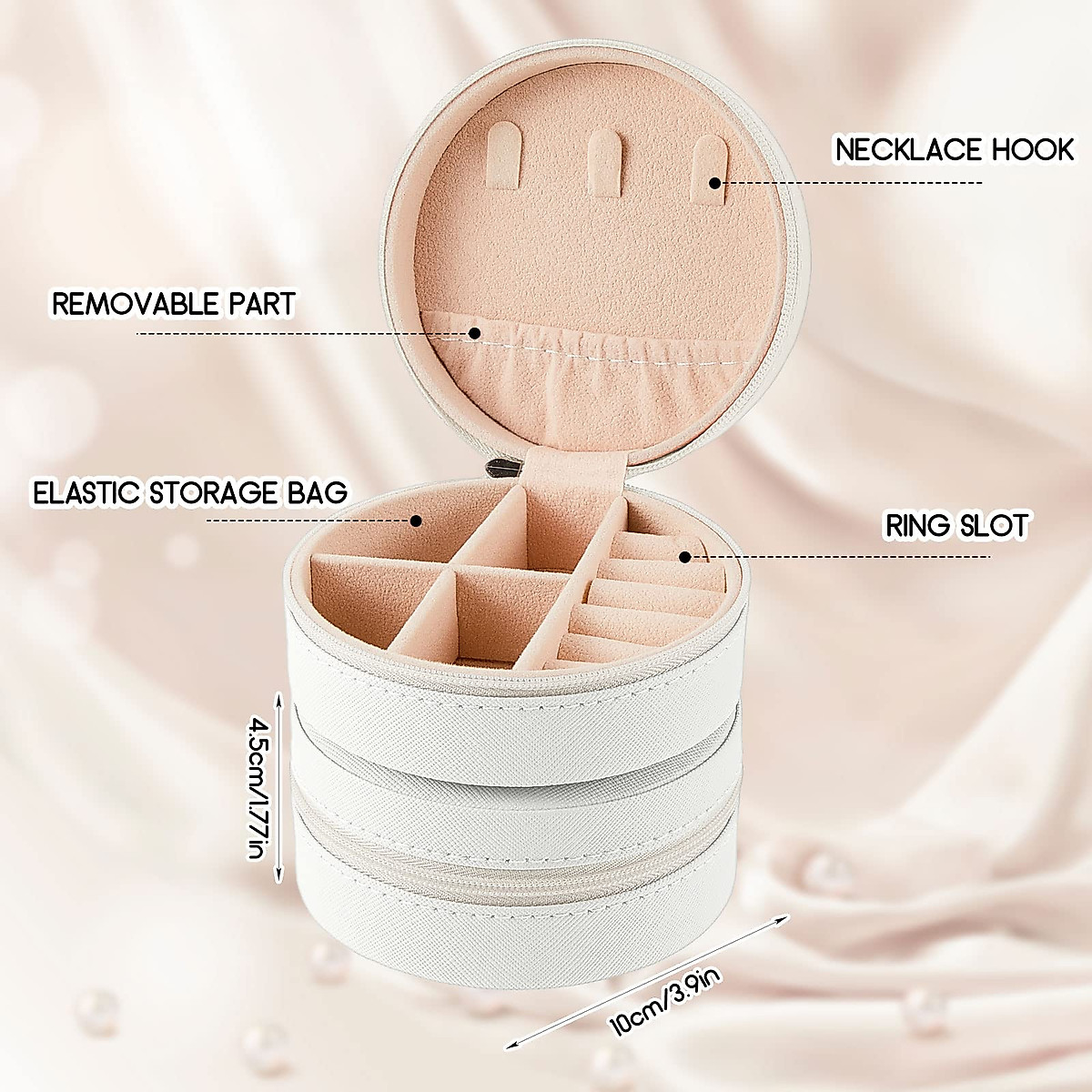 12 Pcs Travel Jewelry Case Bridesmaid Gift Boxes Jewelry Travel Organizer Small Round Jewelry Box Mini Storage Box(White)