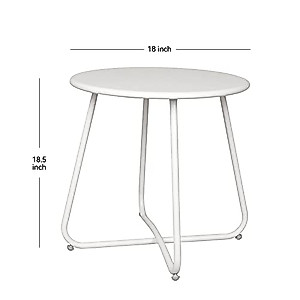 Babion Patio Side Table, Outdoor Side Table, White Small Round End Table, Weather Resistant Steel Outdoor Table for Patio Yard Garden Balcony, Waterproof Metal Side Table