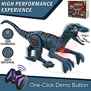 Remote Control Dinosaur Toys Kids - Jurassic Velociraptor Toys Imitates Walking and Sounds - Dinosaurs Toys for Boys Girls 3-5 +, Robot Toys That Can Sing, Shaking Head and Tail in Kids' Electronics