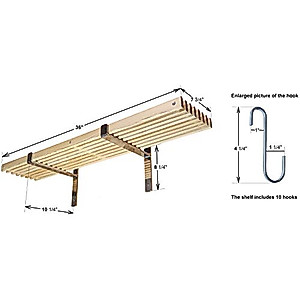 36" wooden wall mounted pot rack with 10 hooks. Wall rack. Pan rack. Hanging pot rack. Wood Pan Pot hanger. Hanging pot holder. Kitchen wall shelf. Kitchen pots pans organizer shelf 36x10 inch chrome