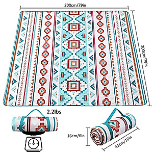 ZYlifemagic Extra Large Outdoor Picnic Blankets Waterproof, for The Beach, Camping Travelling on The Grass, Park Blanket, Rolling Up Packaging，Portable Carring, 79" x 79" Picnic Mat - Aksu Style