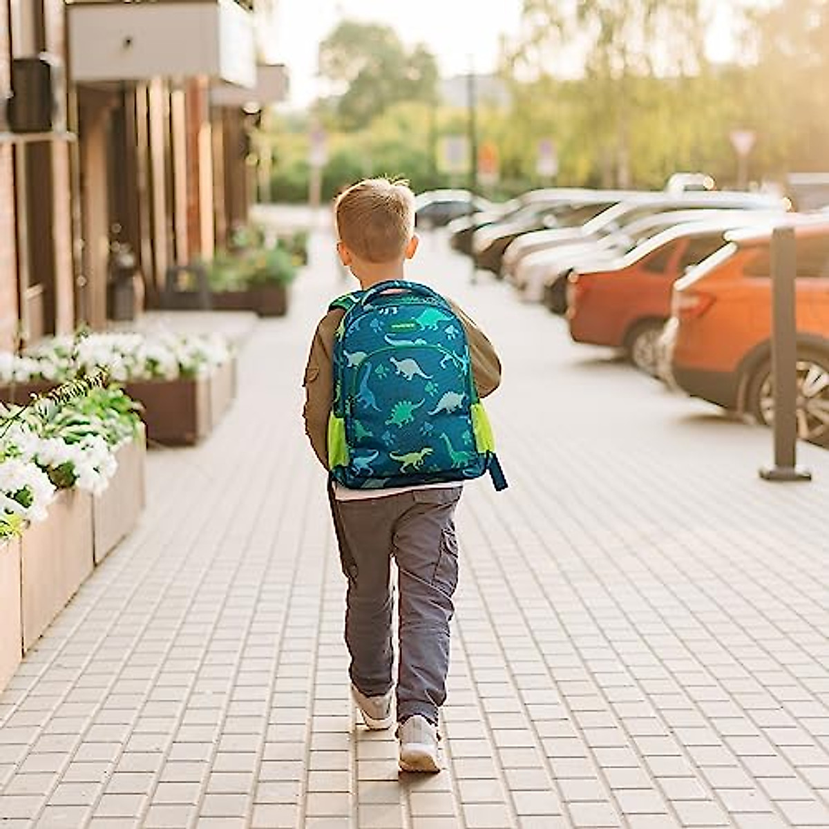 mommore Small Backpack for Kids, Dinosaur Toddler Boys Backpack Kindergarten Bookbag for Students Preschool Backpack for Children with Chest Strap Water Resistant, green