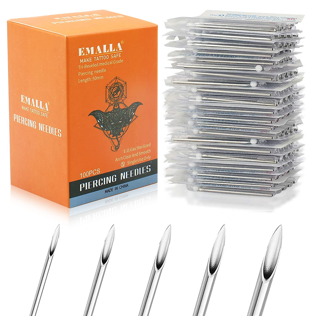 Ear Nose Piercing Needles - Autdor 100pcs Mixed Piercing Needles 12G 14G 16G 18G and 20G Hollow Needles for Ear Nose Navel Nipple Lip Tongue Piercing Kits Piercing Tools Piercing Supplies