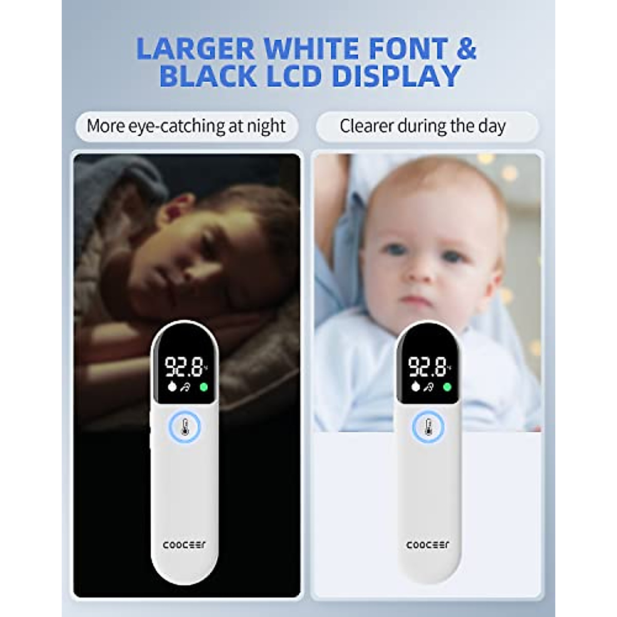 Ear Forehead Thermometer for Adults and Kids: COOCEER Touchless Temperature Measurement - Fast Easy and Accurate Digital Fever Thermometers for Family, Baby, Infants, Toddler, Children