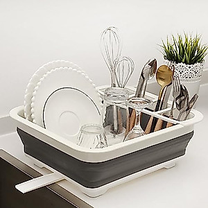 Otiyer Collapsible Dish Drying Rack for Kitchen Storage Tray Dinnerware Drainer Foldable Portable Dish Drying Rack for Kitchen RV Campers,Travel Trailer Save Space Easy to Store