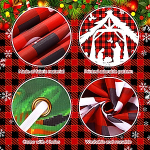 Christmas Nativity Door Cover Jesus is The Reason for The Season Christmas Door Decorations Banner Holy Religious Red Buffalo Plaid Porch Sign Backdrop Background for Xmas Holiday Party Supplies