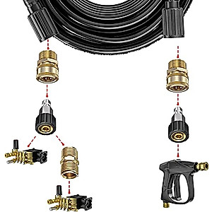 POHIR Pressue Washer Hose 100ft 1/4", 4000 PSI Kink Resistant Heavy Duty High Pressure Power Washing Replacement Hose with M22 Extension Adapter and 4pcs M22 14mm to 3/8 Quick Connect