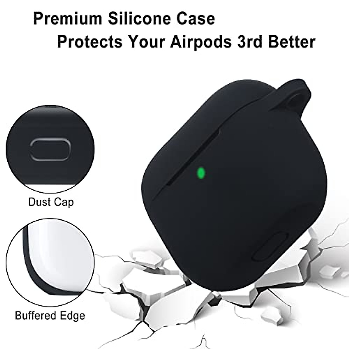 Wonjury Case for Airpods 3 (Not Fit Pro), Silicone Beaded Wristlet Apple Airpod 3 Cover for Girl Women, Skin for 2021 Apple Air Pod 3 Wireless Charging Case with Bracelet Keychain - Black