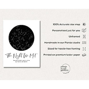 Personalized Star Map With Specific Dates & Place - Custom Constellation Map Print, Unframed - Special Occasion Star Chart Wall Art - Great Anniversary, Engagement, Wedding, Romantic Gift (White)