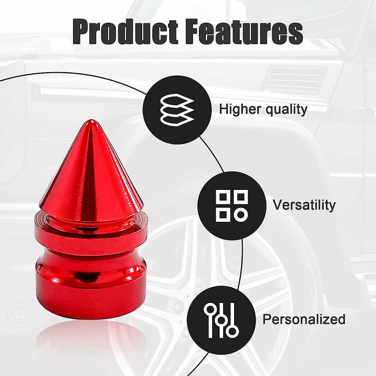 Ziciner 4 PCS Car Tire Valve Caps, Spiked Aluminum Alloy Tire Trim Accessories, Dustproof Tire Wheel Stem Covers, Universal Air Stem Cap for Auto, Trucks, SUVs, Bicycles and Motorcycles (Red)