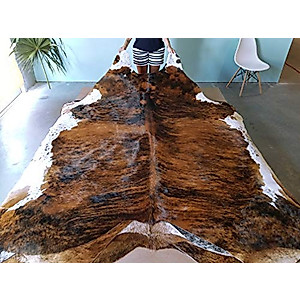 ecowhides | Genuine Cowhide Rug, Brindle White Belly Brazilian Cowskin, Area Rug, Western Home Decor, Premium Quality, Living Room Accessories, (X-Large) 7 x 6 ft