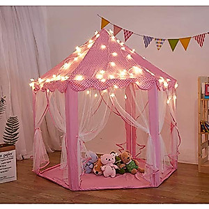 Gappys Princess Castle Tent with Star Light for Kids Children Girls Boys Baby 3/4/5/6/7/8/9 Year Old- Large Playhouse Funny Play Fairy Tent - Indoor and Outdoor Games (Pink), 55x53 inch