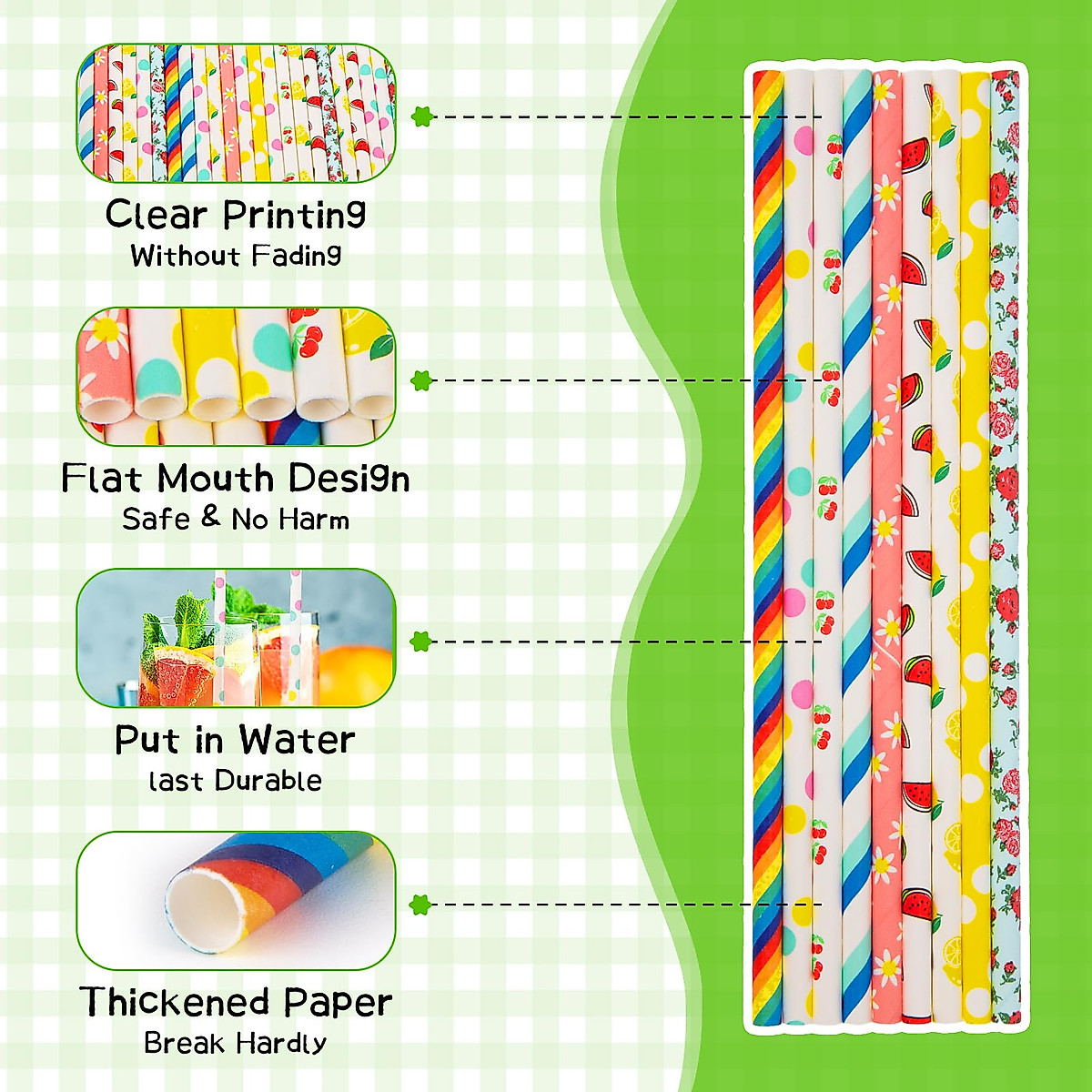 HAKACC 180PCS Paper Straws for Drinking, 9 Different Patterns Party Straws Disposable Drinking Straws for Birthday Wedding Holiday DIY Decorations