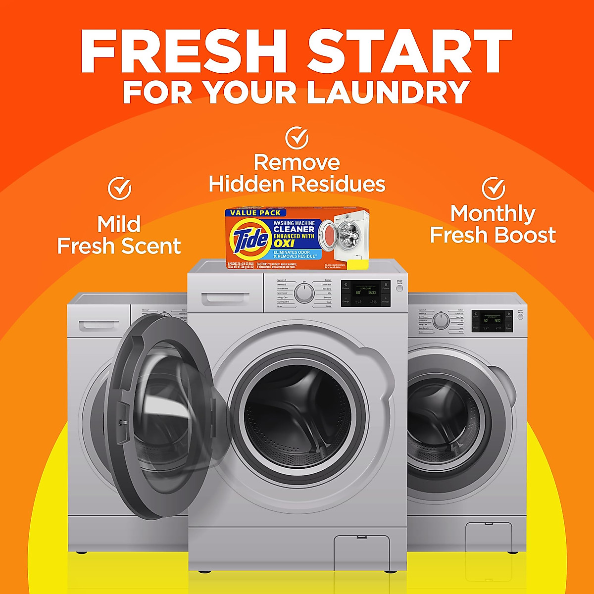 Washing Machine Cleaner by Tide, Washer Machine Cleaner with Oxi for Front and Top Loader Washer Machines, Deep Cleaning Odor Eliminator, 3 Month Supply