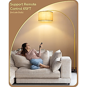 EDISHINE 78.3" Gold Arched Floor Lamp with Remote, Mid Century Modern Reading Light Over Chair, Tall Arc Standing Lamp for Living Room, Home Office, Reading Room, Dining Room, Dimmable Bulb Included