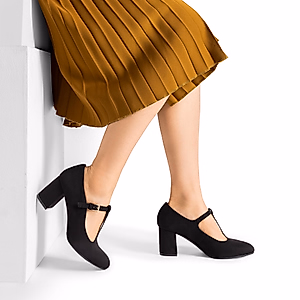 DREAM PAIRS Low Chunky Heels for Women T-Strap Mary Jane Pumps Wedding Dress Shoes,Size 8.5,Black,DPU211