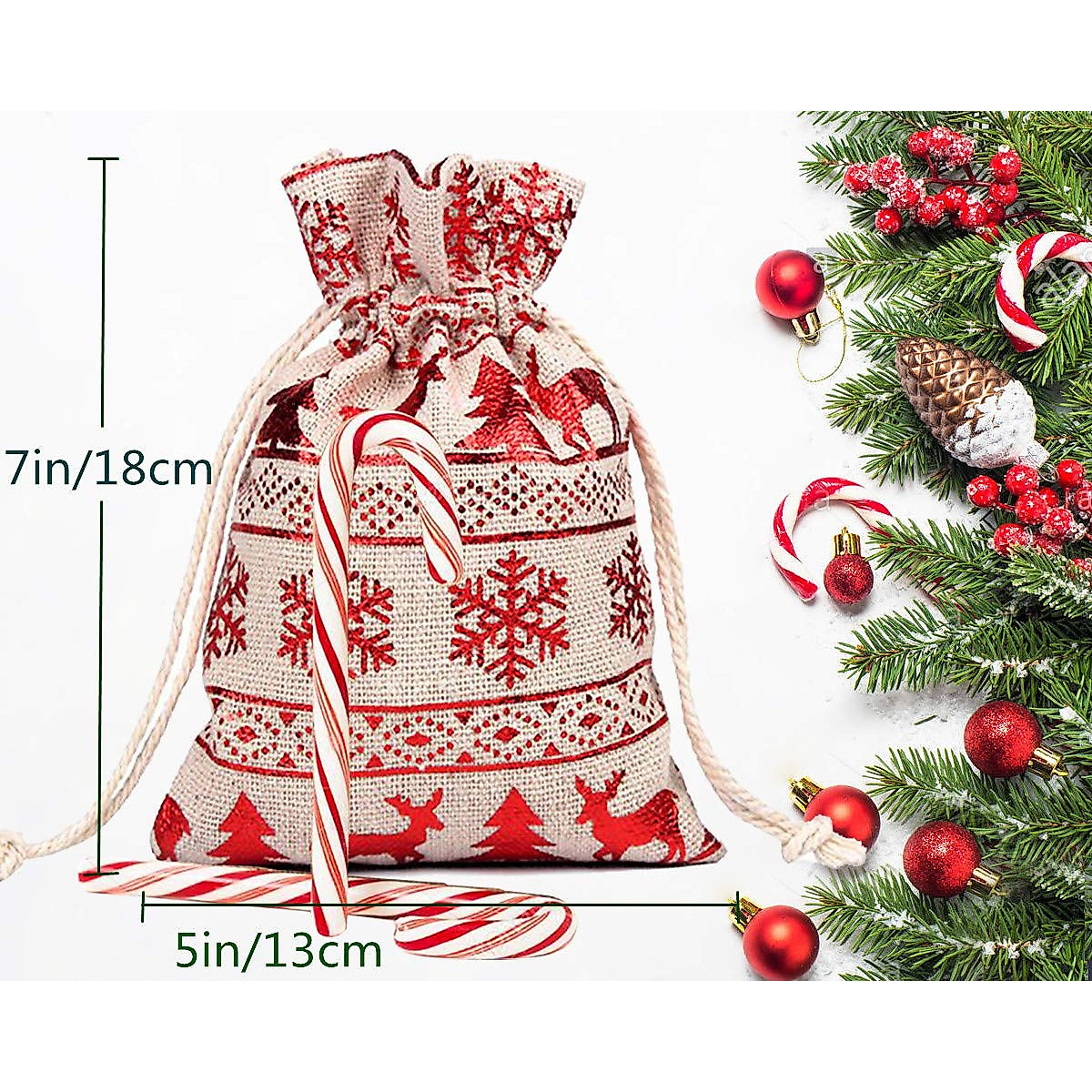 Christmas Burlap Bags with Drawstring, 5 x 7 Inch Christmas Favor Bags Jewelry Candy Pouches Sacks, Mini Storage Bag for Wedding Christmas Festive Candy Goody Storage DIY Craft - 12 Pcs