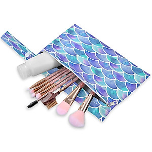 AUUXVA Wet Dry Bags Set Blue Purple Mermaid Scale,Cloth Diaper Wet Bag Waterproof Reusable with Two Zippered Pockets for Travel Beach Pool Swimsuits Wet Clothes,2pcs