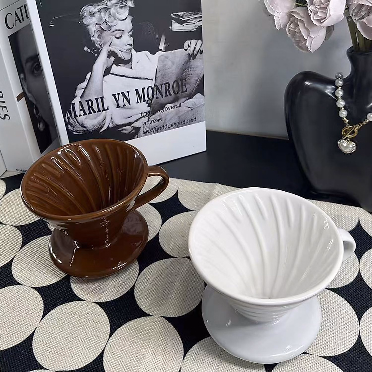 Pour Over Coffee Maker, Single Cup Coffee Dripper, Manual Porcelain Slow Brewing Accessories for Travel, Camping, Office, Home, Cafe, Coffee Gifts (White, Small,1-2Cups)