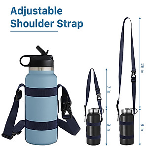 Water Bottle Holder with Strap, Water Bottle Carrier with Adjustable Shoulder Strap & Carabiner for 12/25/32/40/64 oz Universal/Hydro Flask Water Bottles for Walking Hiking Gym (Bottle Excluded)