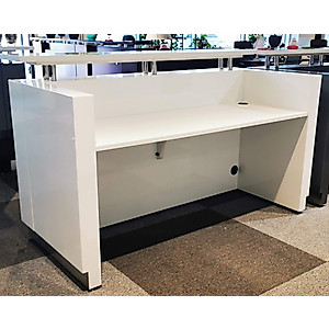 GW FURNITURE Modern Gloss White Reception Desk (63") with Quartz-Stone Counter TOP