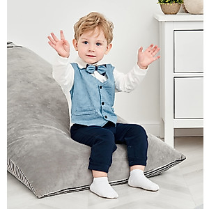 Feidoog Newborn Gentleman One Piece Long Sleeve Baby Boys Gentleman Formal Tuxedo Outfit Suit,Blue,0-3M