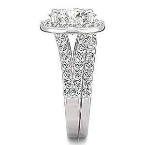 Charles & Colvard Created Moissanite 9mm Round Cut Wedding Ring Set for Women | 3.69 cttw DEW | Lab Grown | Solid 14K White Gold with Rhodium | Size 9