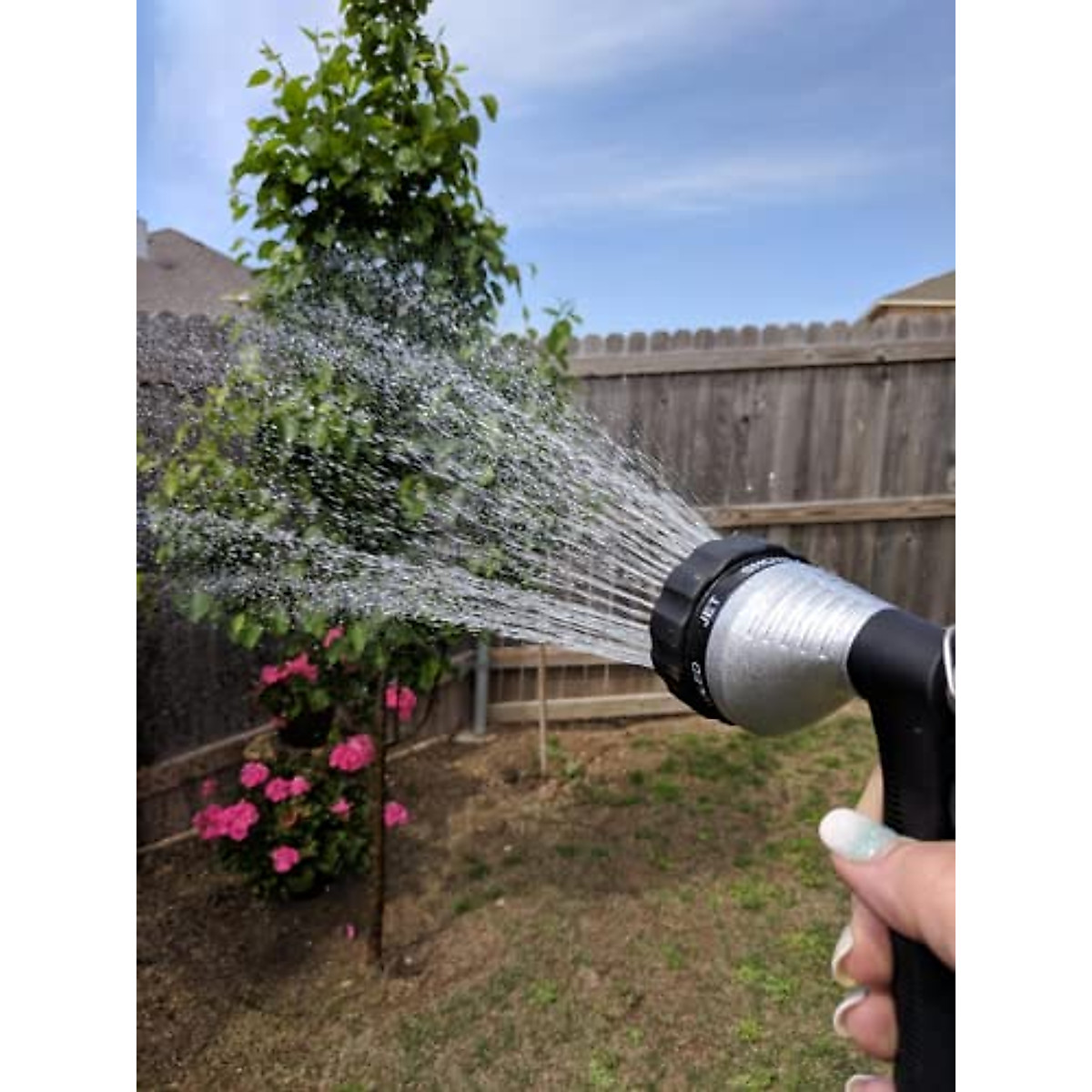 GREEN MOUNT Water Hose Nozzle Spray Nozzle, Metal Garden Hose Nozzle with Adjustable Spray Patterns, Perfect for Watering Plants, Washing Cars and Showering Pets