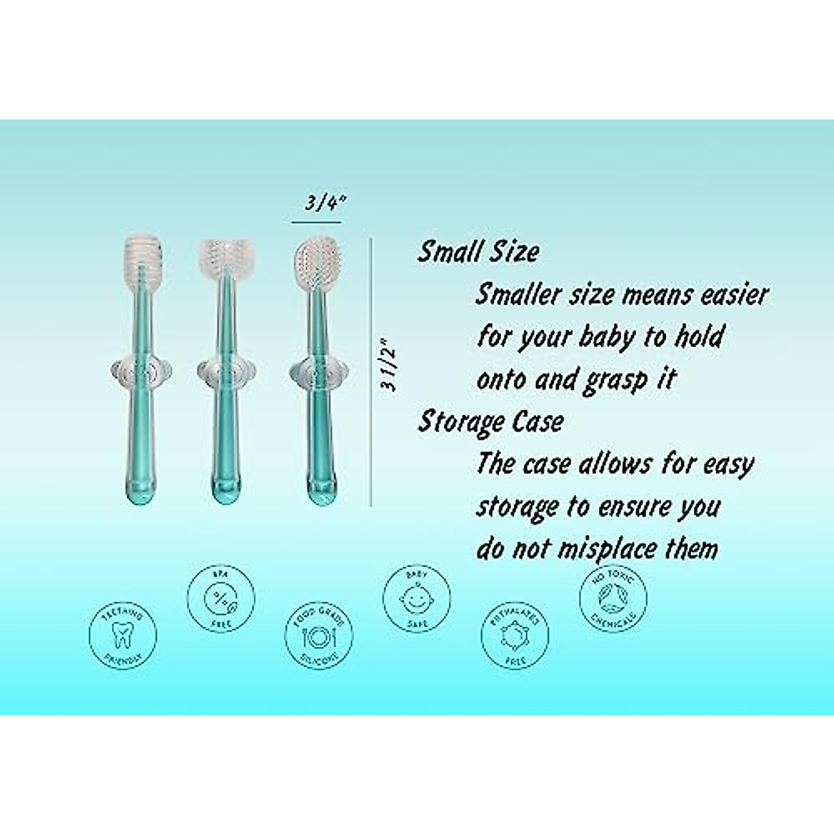 LunaSly Baby 3-Piece Oral Care Set Silicone Tongue Cleaner, Gum Messaging, and Toothbrush Toddler (Teal)