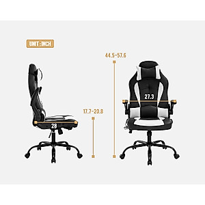 PC Gaming Chair Ergonomic Office Chair Computer Desk Chair with Armrests Headrest and Lumbar Support High Back PU Leather Executive Racing Chair for Home (White)