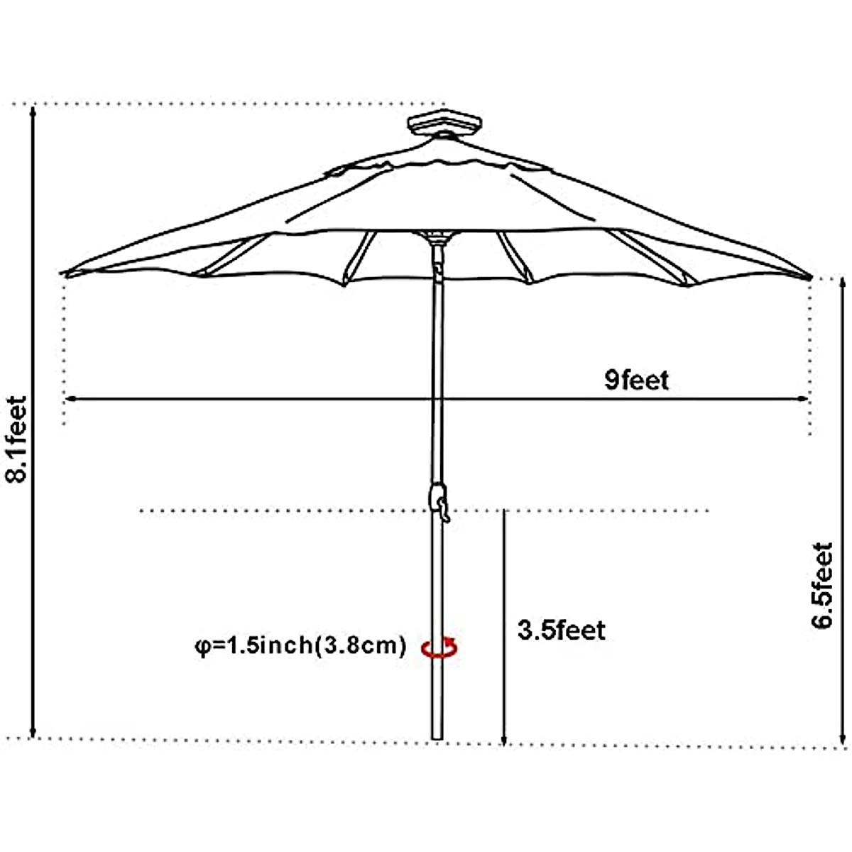 1 Set of Solar 9ft Sunumbrella Umbrella & Umbrella Cover