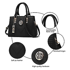 HUIUEITW Purses and Handbags for Women Fashion Ladies PU Leather Top Handle Satchel Shoulder Tote Bags (Black)