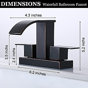 JXMMP 4 inch Centerset Bathroom Faucet, Stainless Steel 2 Handle Oil Rubbed Bronze Waterfall Bathroom Faucet for Sink with Pop Up Drain and Supply Lines, Modern Bathroom Faucets