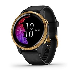 Garmin Venu GPS Smartwatch with Bright Touchscreen Display, Music, Body Energy Monitoring, Animated Workouts, Pulse Ox Sensor, Gold with Black Band (Renewed)