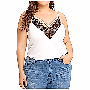 DUOWEI Camisoles with Breast Support Ladies Summer Tops Xl Contrast Lace Sexy Vest Tops V Neck Spaghetti Straps Camisole Vest 5