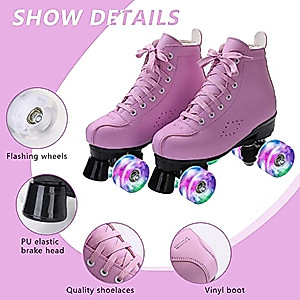 Perzcare Roller Skate Shoes for Women&Men Classic PU Leather High-top Double-Row Roller Skates for Beginner, Professional Indoor Outdoor Four-Wheel Shiny Roller Skates for Girls Unisex
