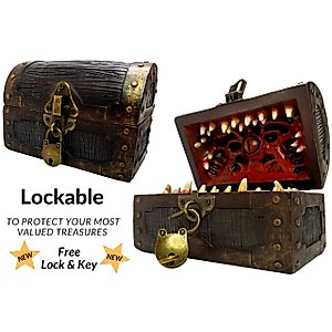 Galdor's Guild Mimic Dice Chest Storage Box | Free Lock & Key | Compatible with Dungeons & Dragons Players, Dungeon Master/DM RPG Gaming | Holder Vault Case | Holds 4 Sets of Polyhedral Dice (Regular)