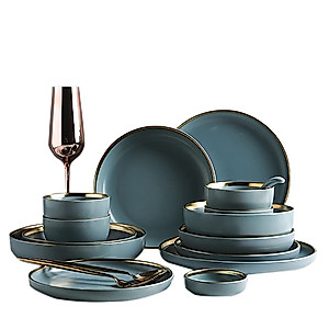 GagalU Porcelain Dinnerware Set24,32,41PCS Ceramic Dinnerware Set Nordic Dark Green Tableware Creative European Ceramic Tableware with Bowl Plate Service for 6,810