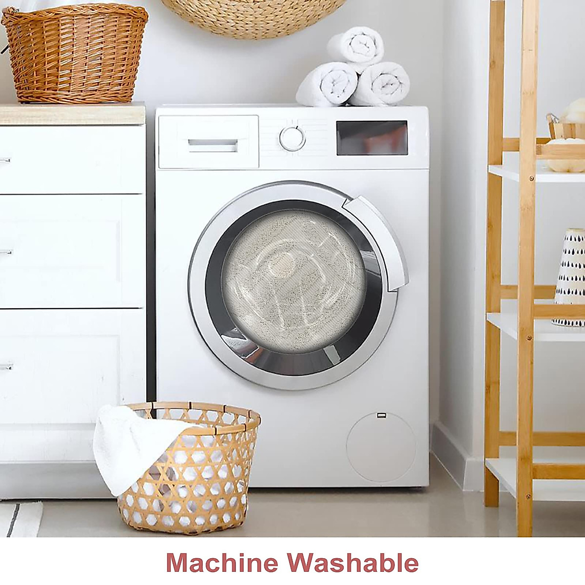 Lanffia Boho Runner Rug 2x6, Beige Bathroom Runner Washable Tufted Rainbow Rug with Tassels Indoor Farmhouse Neutral Floor Carpet for Kitchen Hallway Laundry Doorway Bedroom Living Room