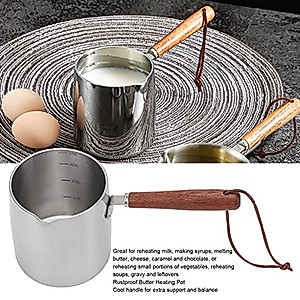 Turkish Coffee Pot Milk Warmer Pot 450ML Stainless Steel Butter Warmer Mini Butter Coffee Milk Pot Small Saucepan with Wooden Handle for Chocolate Heating Camping