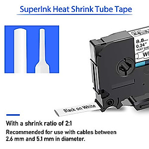 SuperInk 1 Pack Compatible for Brother HSe-221 HSe221 HS-221 HS221 Black on White Heat Shrink Tube Label Tape use in PT-D210 PT-D400 PT-E300 PT-E500 PT-P750WVP Printer (0.34''x 4.92ft, 8.8mm x 1.5m)
