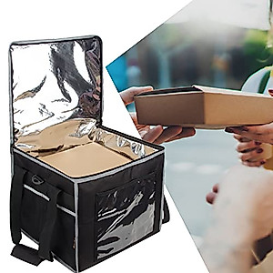 PACMAXI Insulated Food Delivery Bag with Cup Holder, Fit 14'' Pizza Foldable Heavy Duty Pizza Food Delivery Bag for Camping Catering Restaurants (Black)