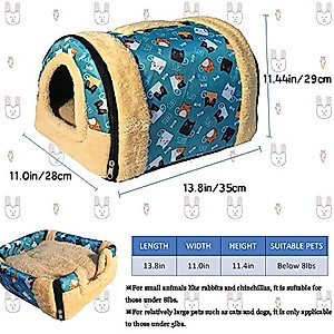 Rabbit Bed Tent Large Sleeping House Warm Fleece Hideout Foldable Cave Winter Hut for Rabbits Chinchillas Guinea Pigs Ferrets Hedgehogs Rats and Cats (Sky Blue)