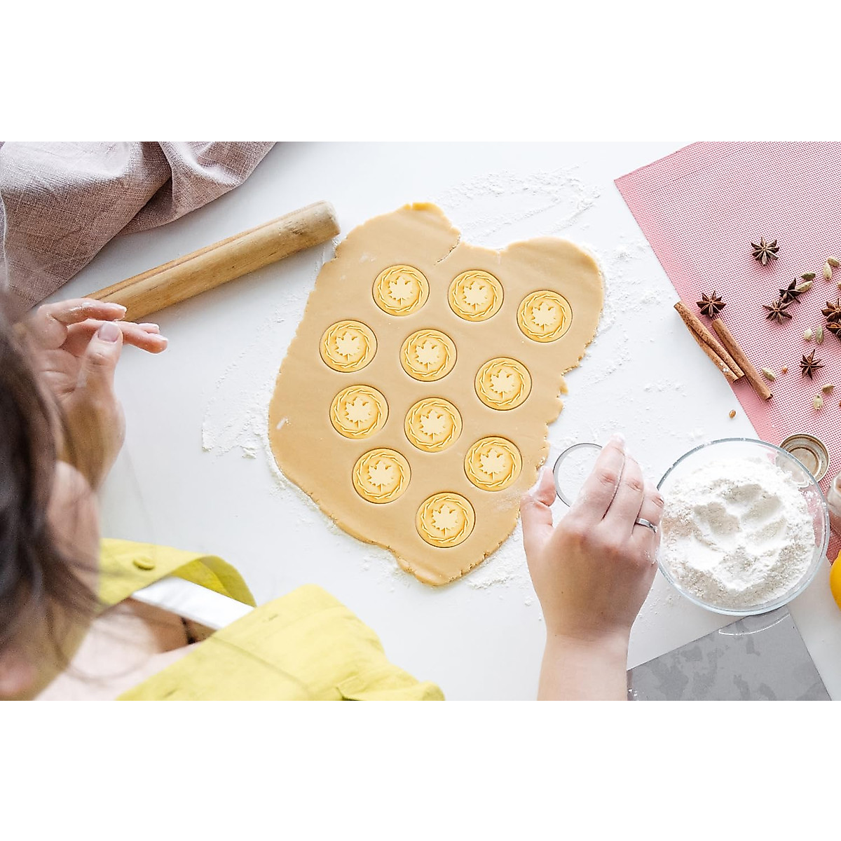 Cookie Stamp Harvest Holiday Food Stamper - Pumpkin and Harvest Leaf Design - Desserts Food or Ink Stampers - 2 Piece Set