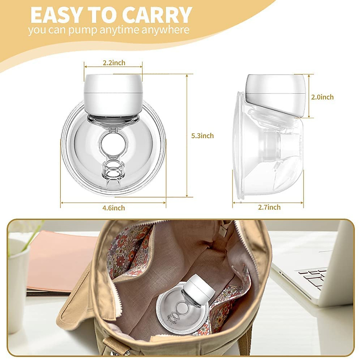 Hands Free Breast Pump Electric,Wearable Breast Pump Portable,Silent Pain-Free Breast Pump HD LCD Display with 3 Mode & 9 Levels - 24 mm Flange (White)