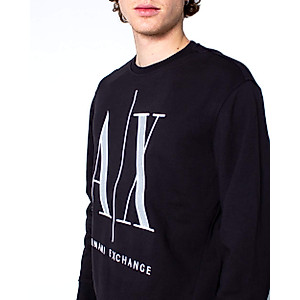 A｜X ARMANI EXCHANGE Men's Icon Project Embroidered Pullover Sweatshirt, Black, M