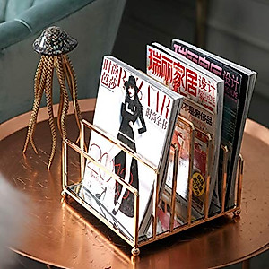 Newspaper Baskets Magazine Rack, Bookshelf Bedroom Bedside Bookshelf Simple Small Book Rack Desktop Creative Sundries Box Metal Magazine Rack Living Room Magazine Rack (Color : Gold, Size : 262628cm)